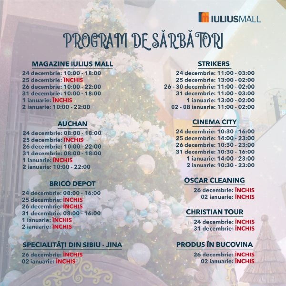 Programul de Sărbători la Iulius Mall Suceava. Va fi deschis în a doua ...